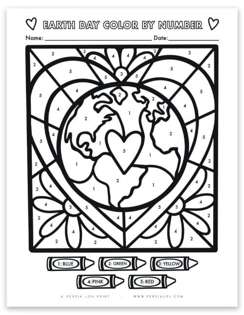 Free Printable Earth Day Color by Number Sheet