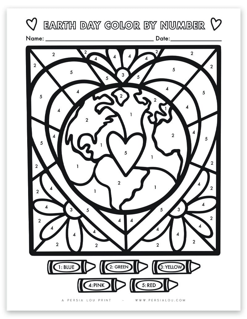 Free Printable Earth Day Color by Number Sheet