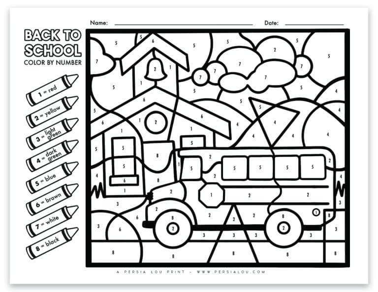 Back to School Color by Number Free Printable - Persia Lou